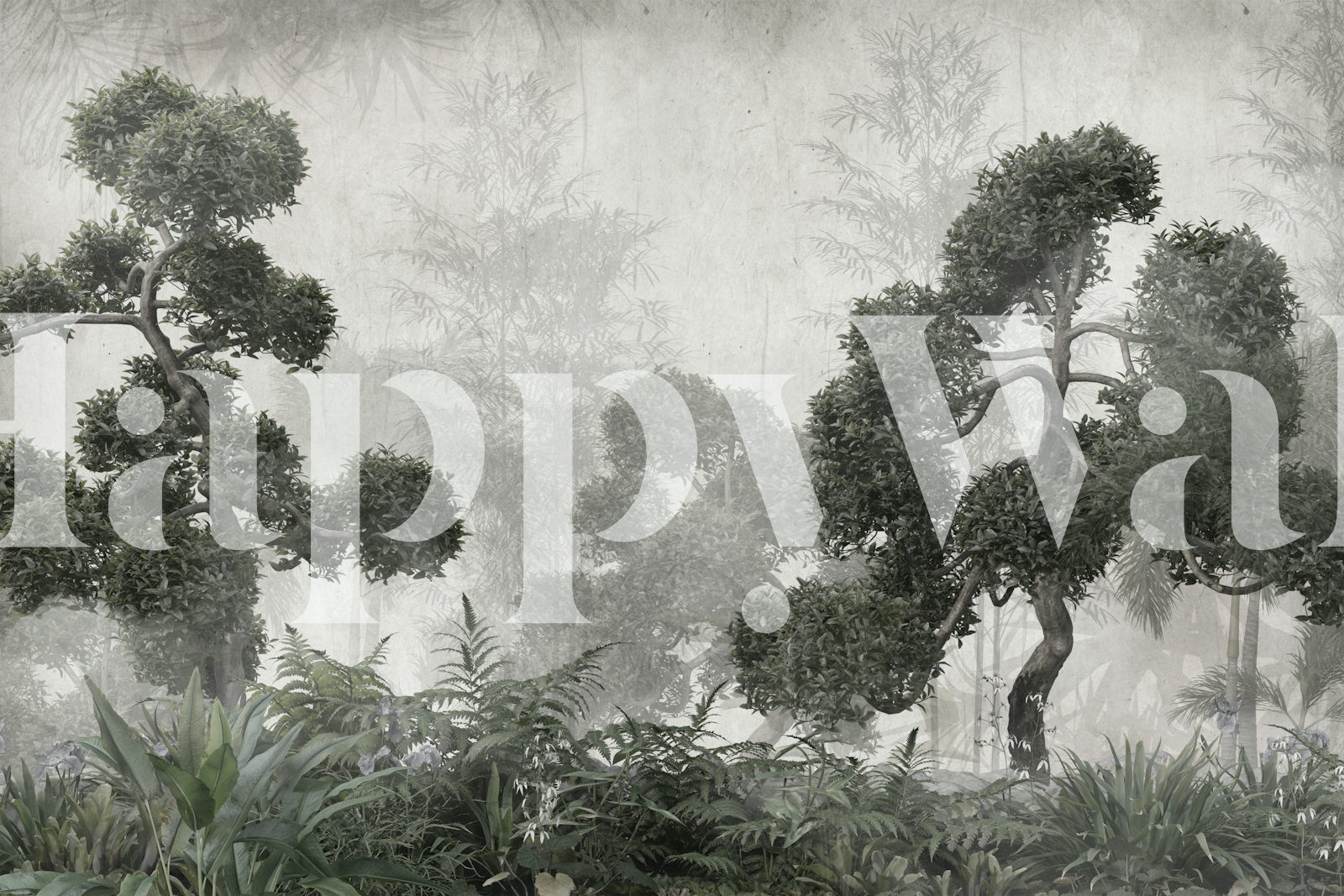 Tropical Trees Fog Wallpaper for Living Room