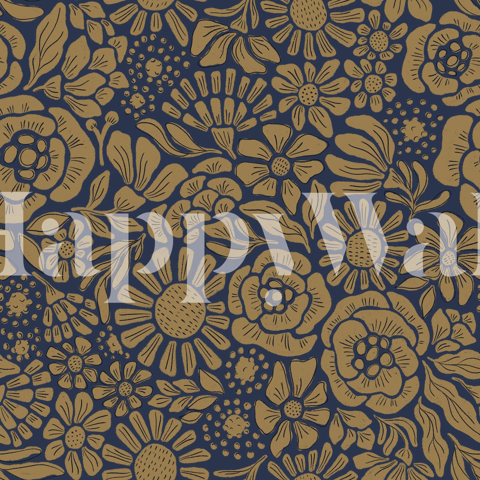 Rita Navy And Gold Wallpaper Happywall
