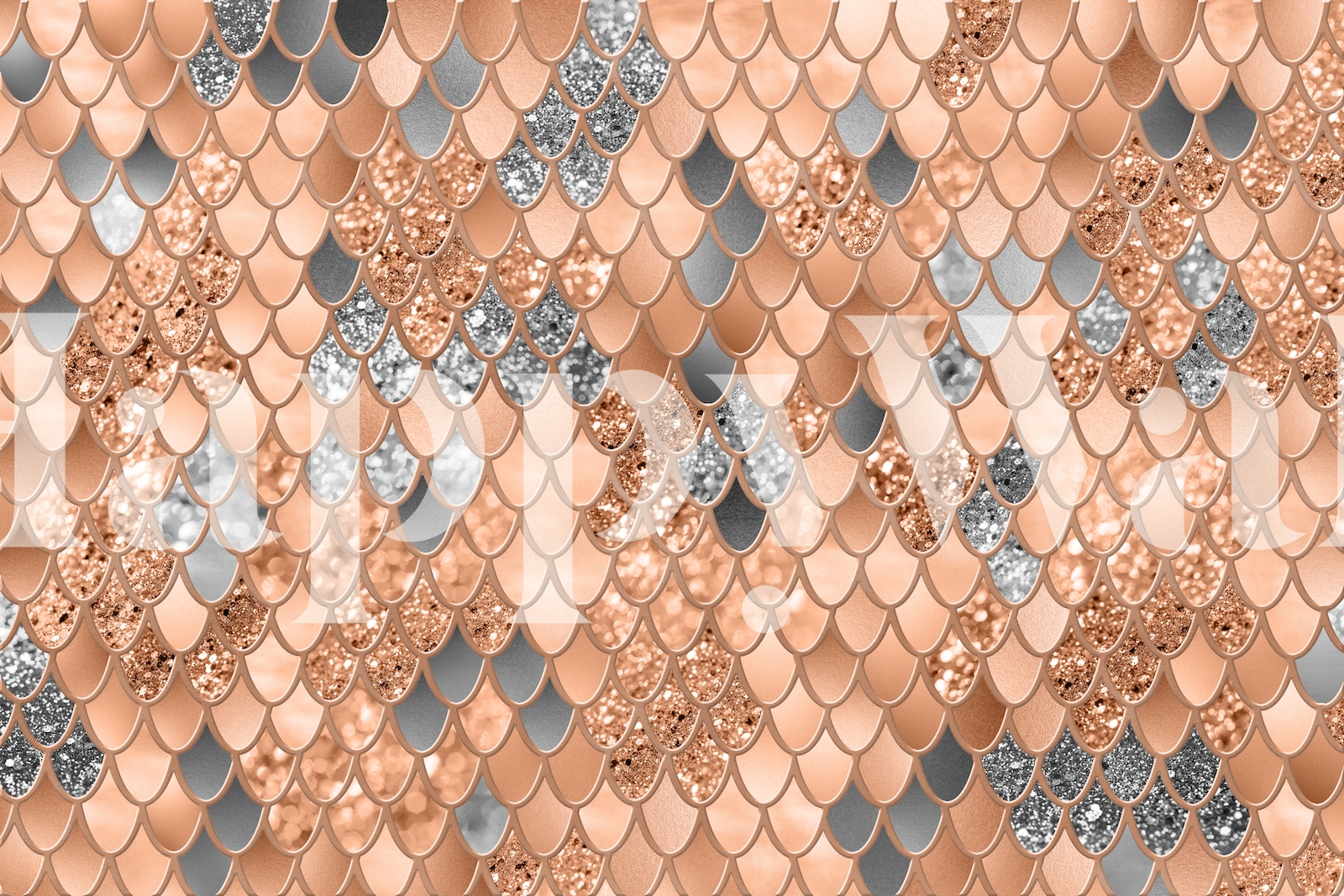 Peach Gray Mermaid Scales Glam Wallpaper