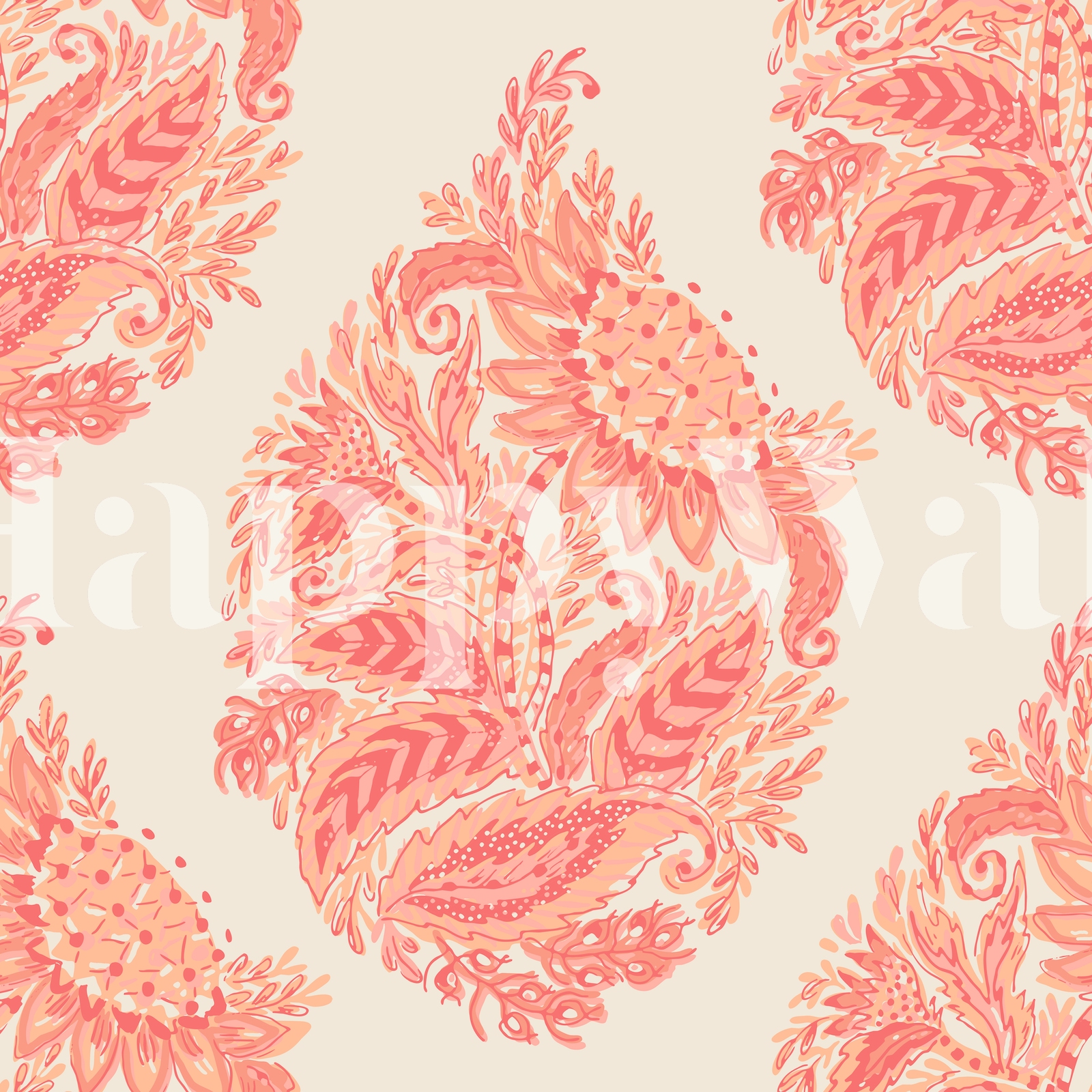 Modern bohemian paisley peach wallpaper | Happywall