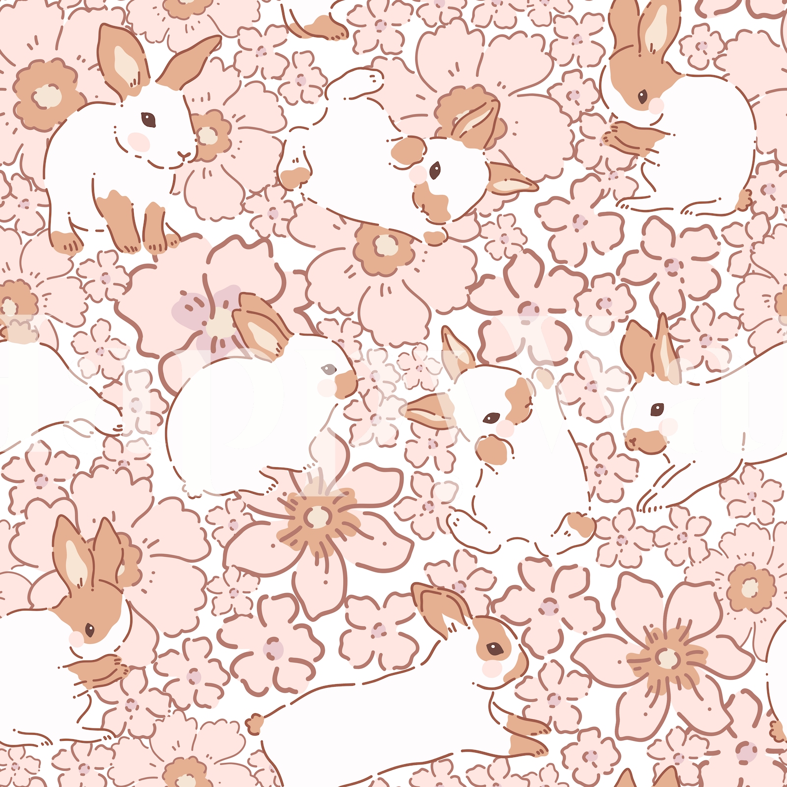 Cute Bunnys And Flower Meadow - Happywall.com