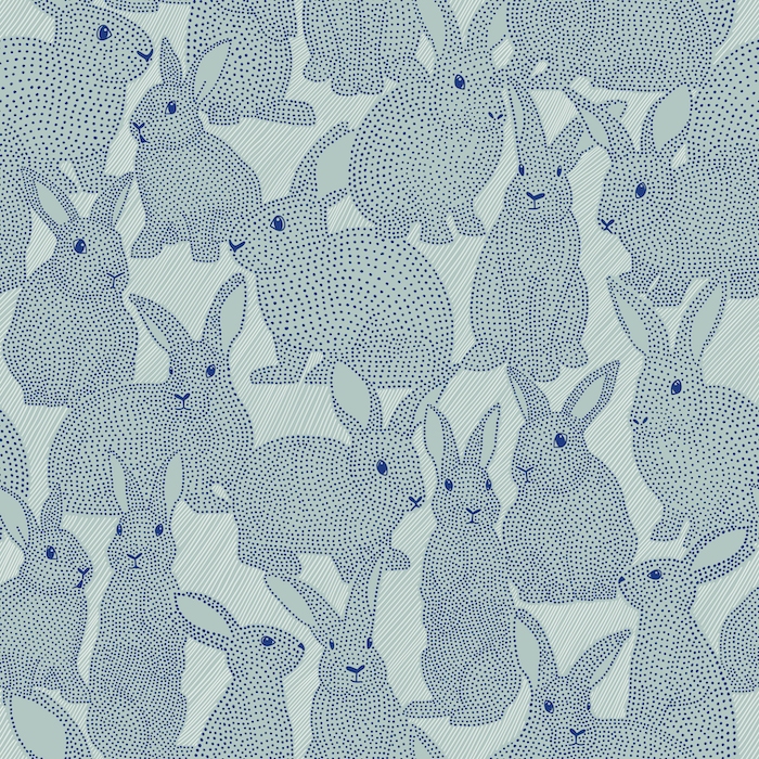 Dotted Rabbits Blue Wallpaper - Happywall