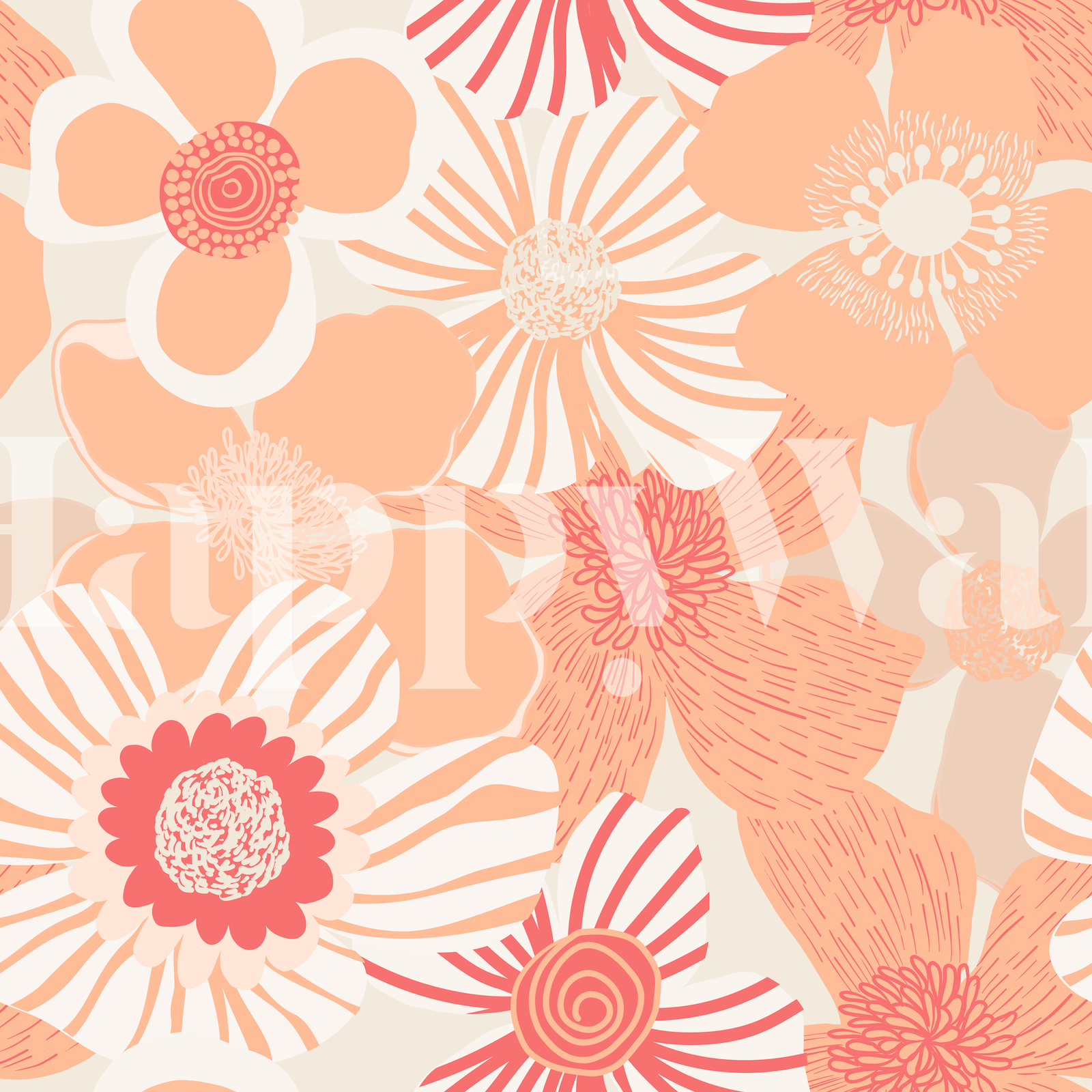 Peach Fuzz Flowers Wallpaper | happywall.com