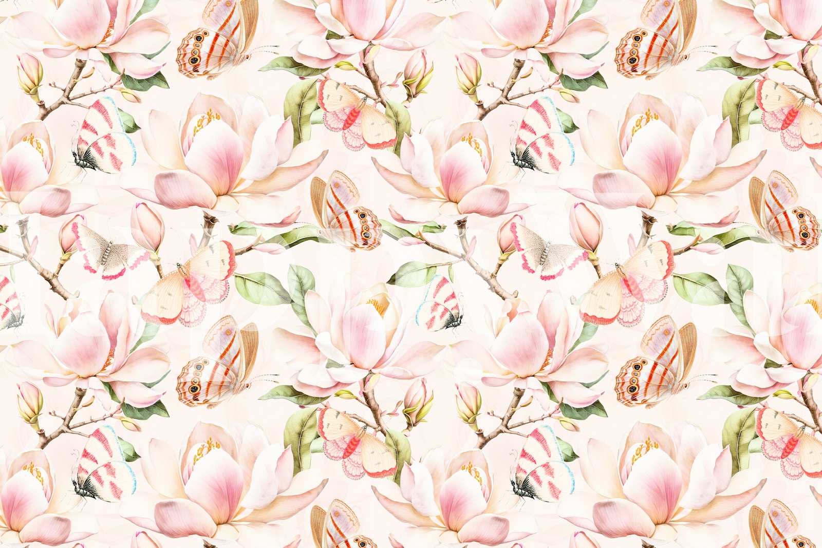 Pink Floral Wallpaper with Butterflies