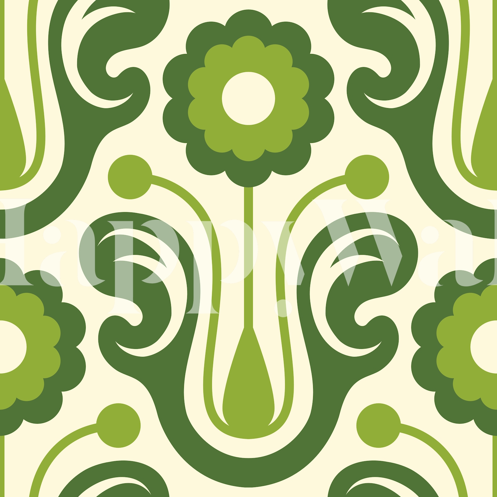 Vintage Daisies Monochrome Green Wallpaper