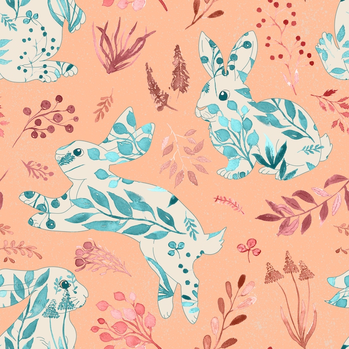 Peach Rabbits Wallpaper - Happywall
