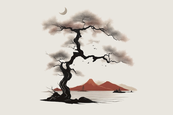 Japandi Zen Landscape Wallpaper | happywall.com