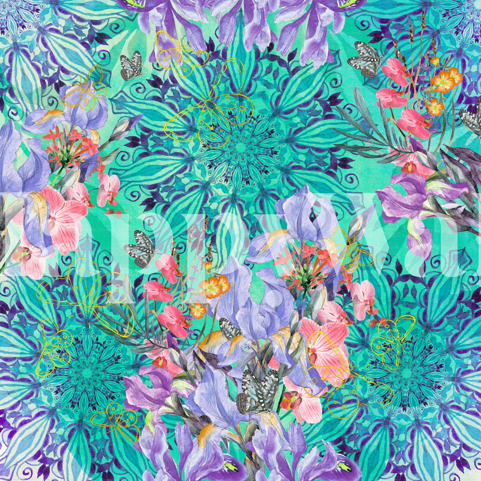 Nature among Blue Mandalas Wallpaper - Happywall