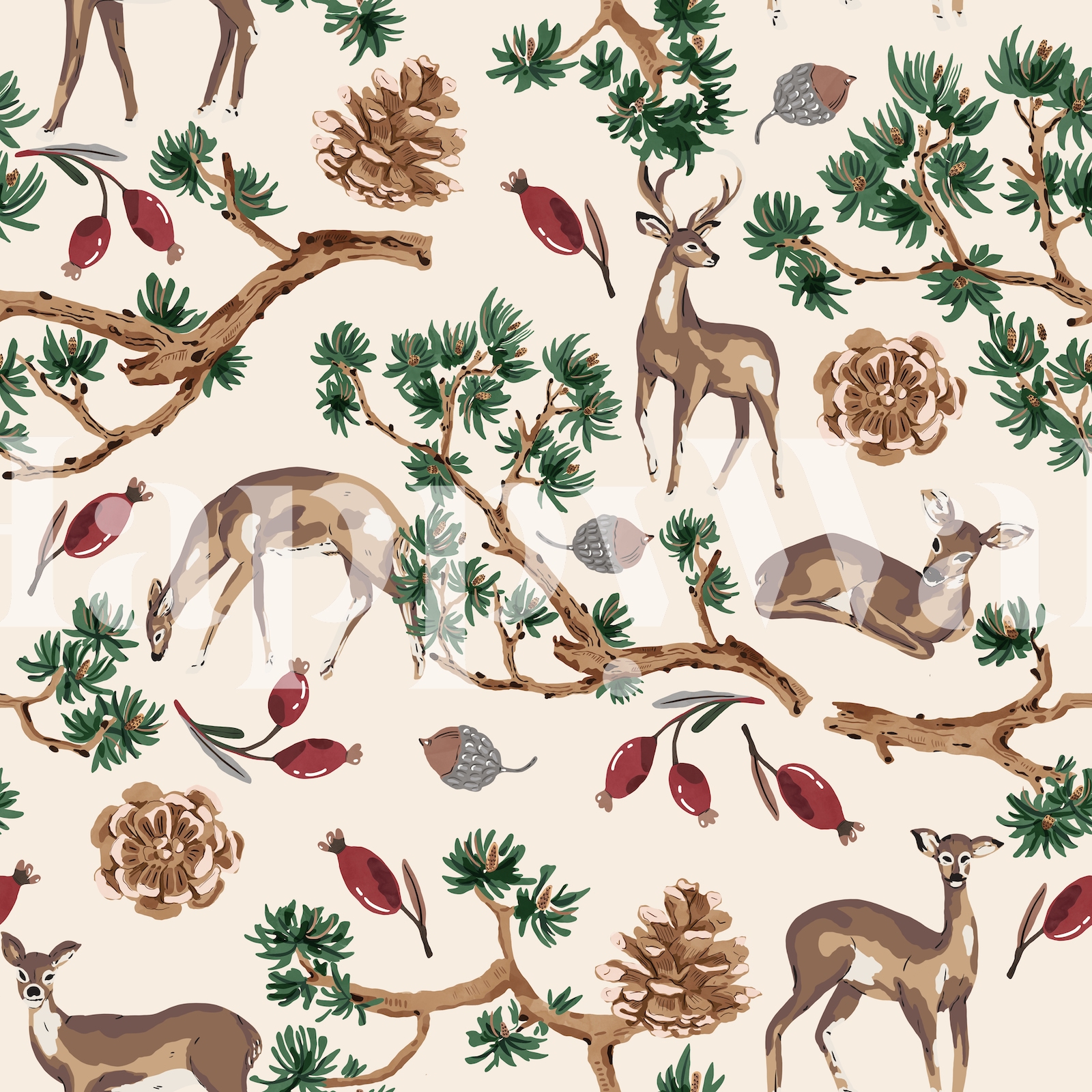 Deer Forest Pattern Wallpaper