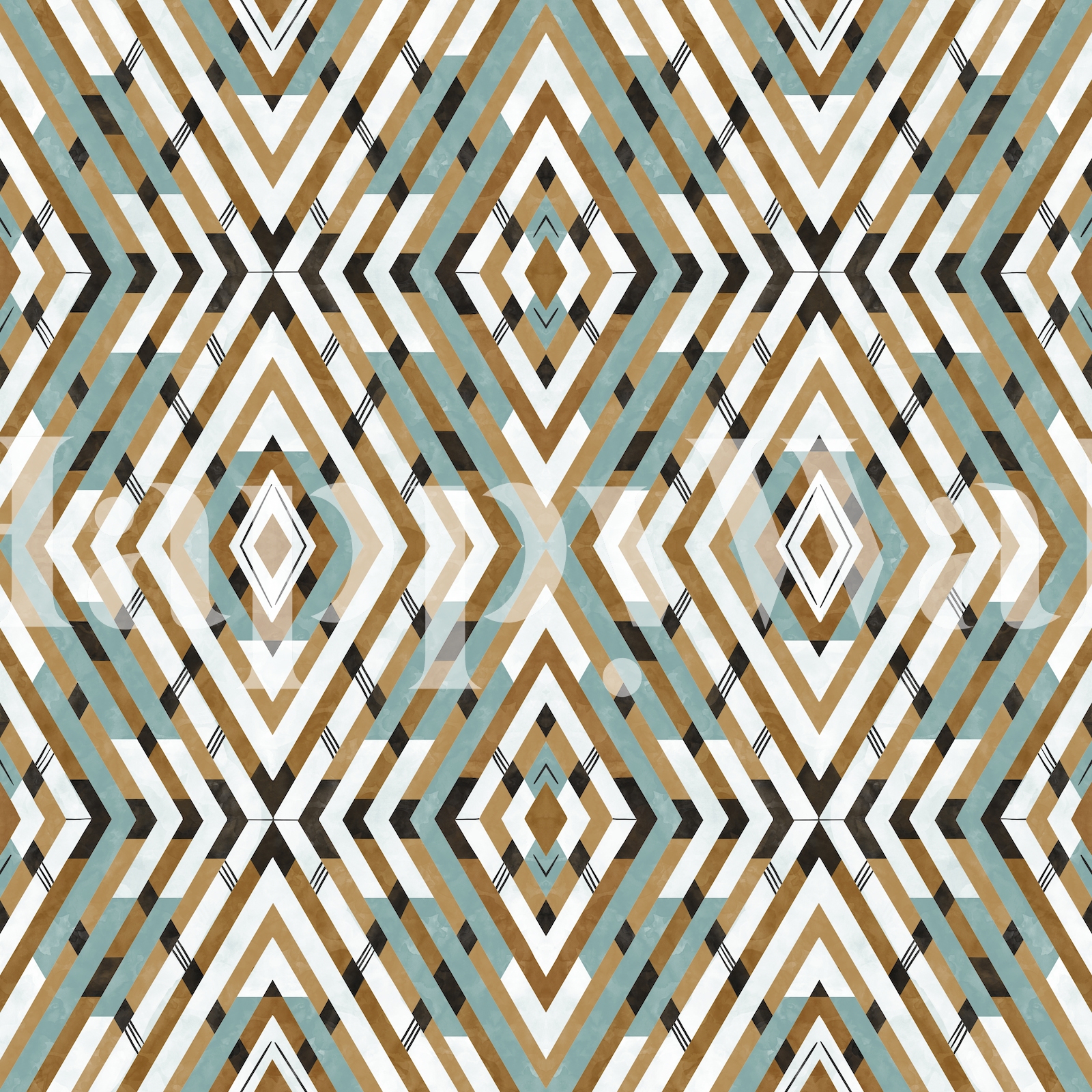 Geometric Blue and Beige Wallpaper
