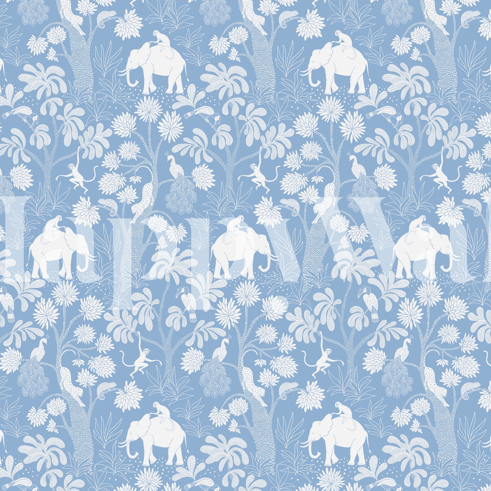 Elephant Jungle - blue Wallpaper | happywall.com