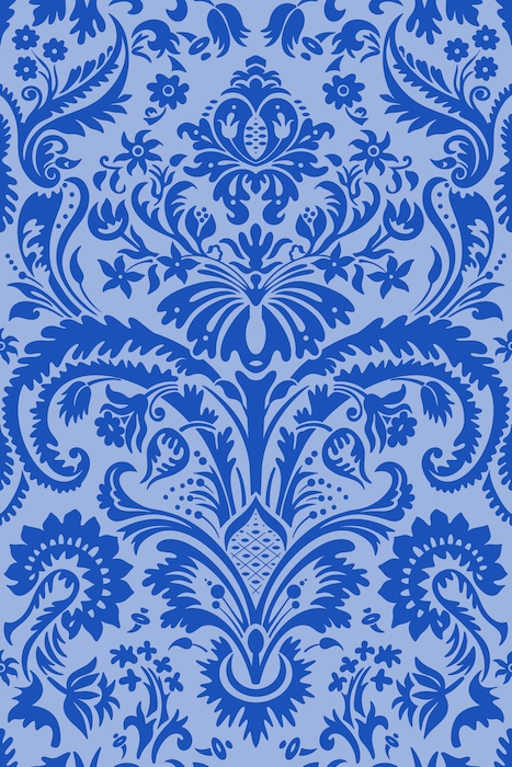 Introduce timeless elegance to your space with the 'Damask Pattern 1 Blue' wall mural from ...