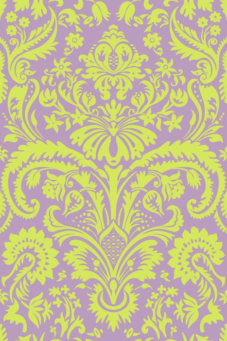 Damask Pattern 1 Green on Purple - Happywall