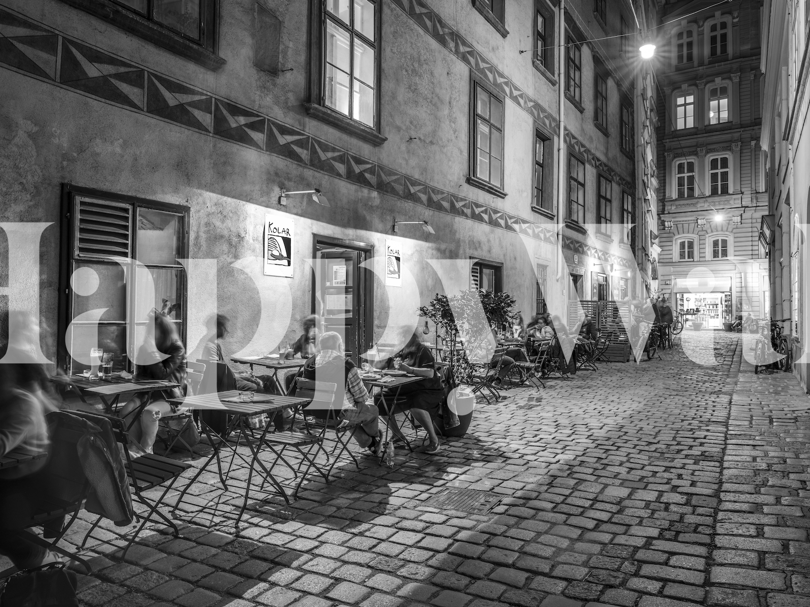 Black and White Street Cafe Wallpaper