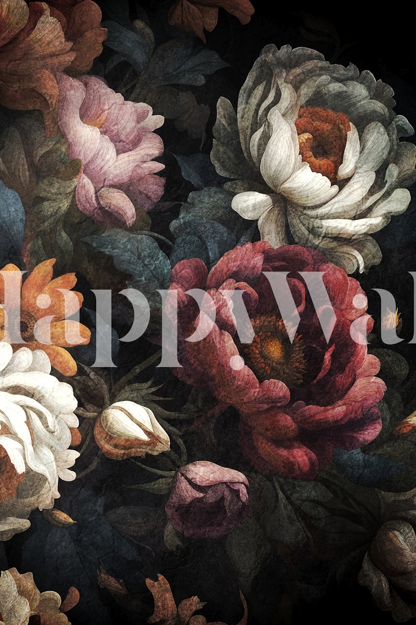Moody Baroque Flower Art Wallpaper - Happywall