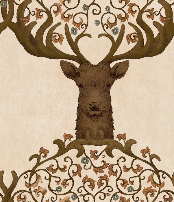 Rustic Deer Floral Wallpaper