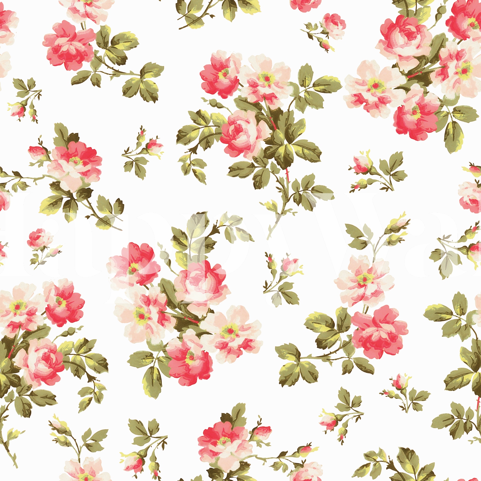Scattered Rococo Chinoiserie Roses Wallpaper
