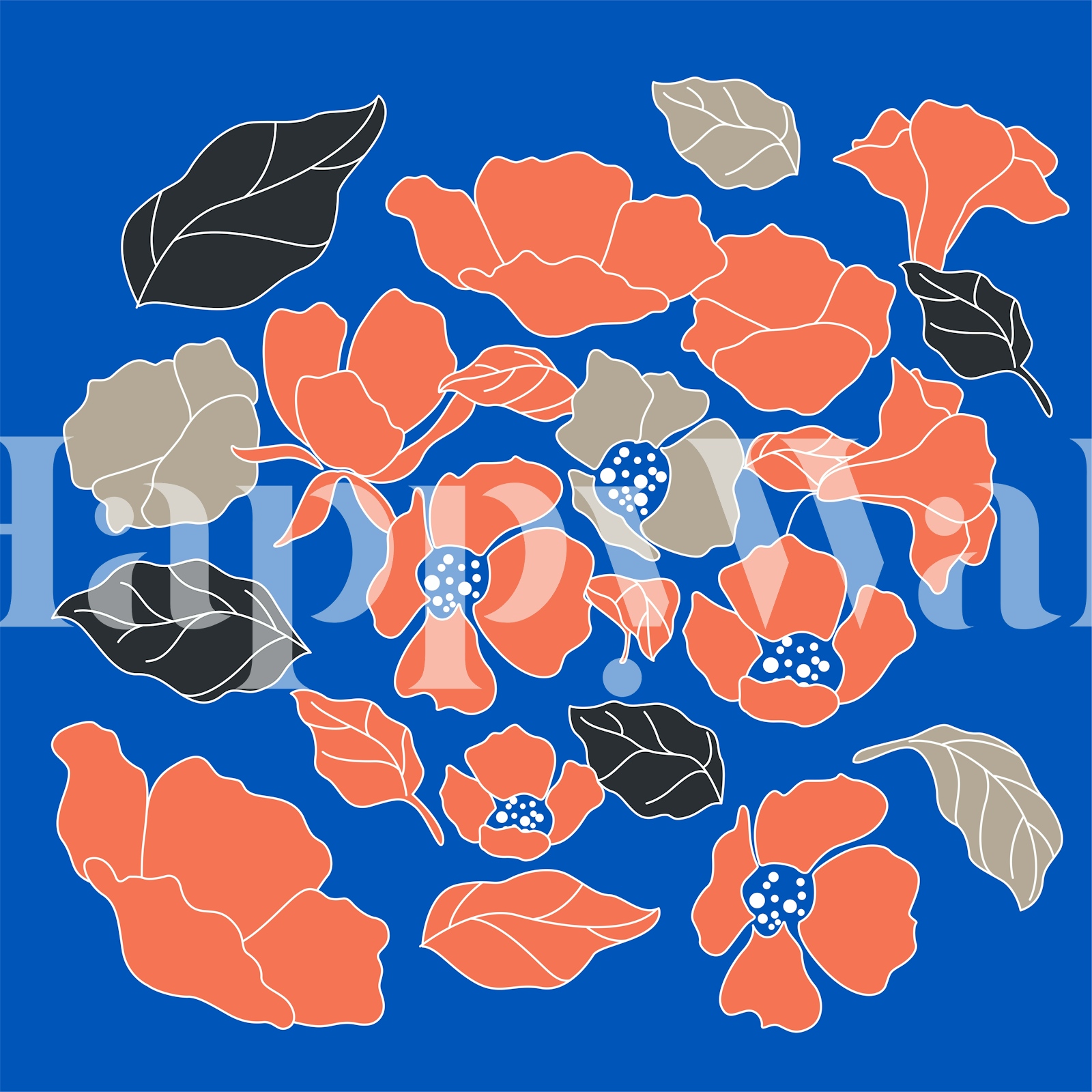 Poppy Rust Orange Floral Art Wallpaper - Happywall