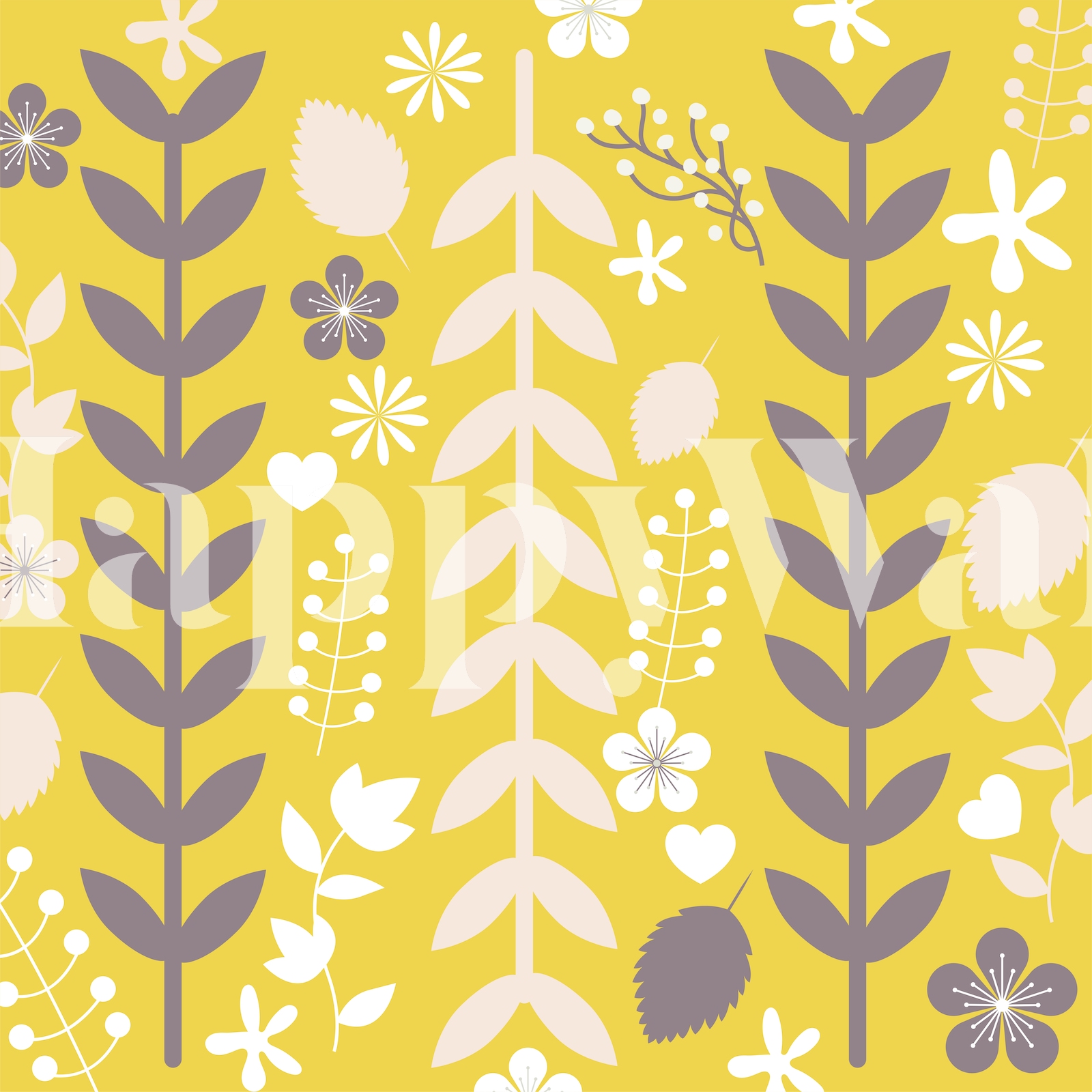 Yellow Floral Pattern Wallpaper | happywall.com