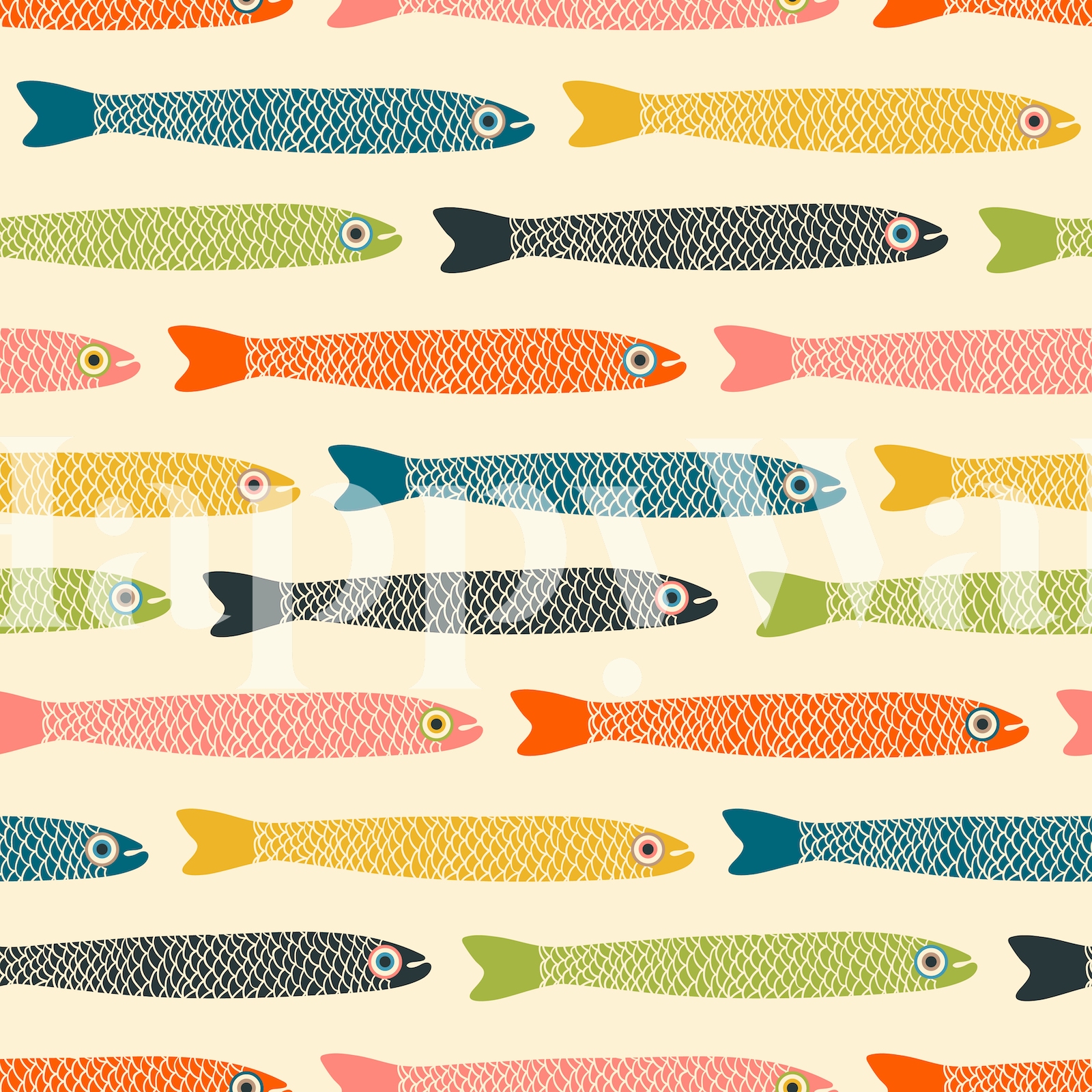 Anchovies Retro Fish Wallpaper | Happywall.com