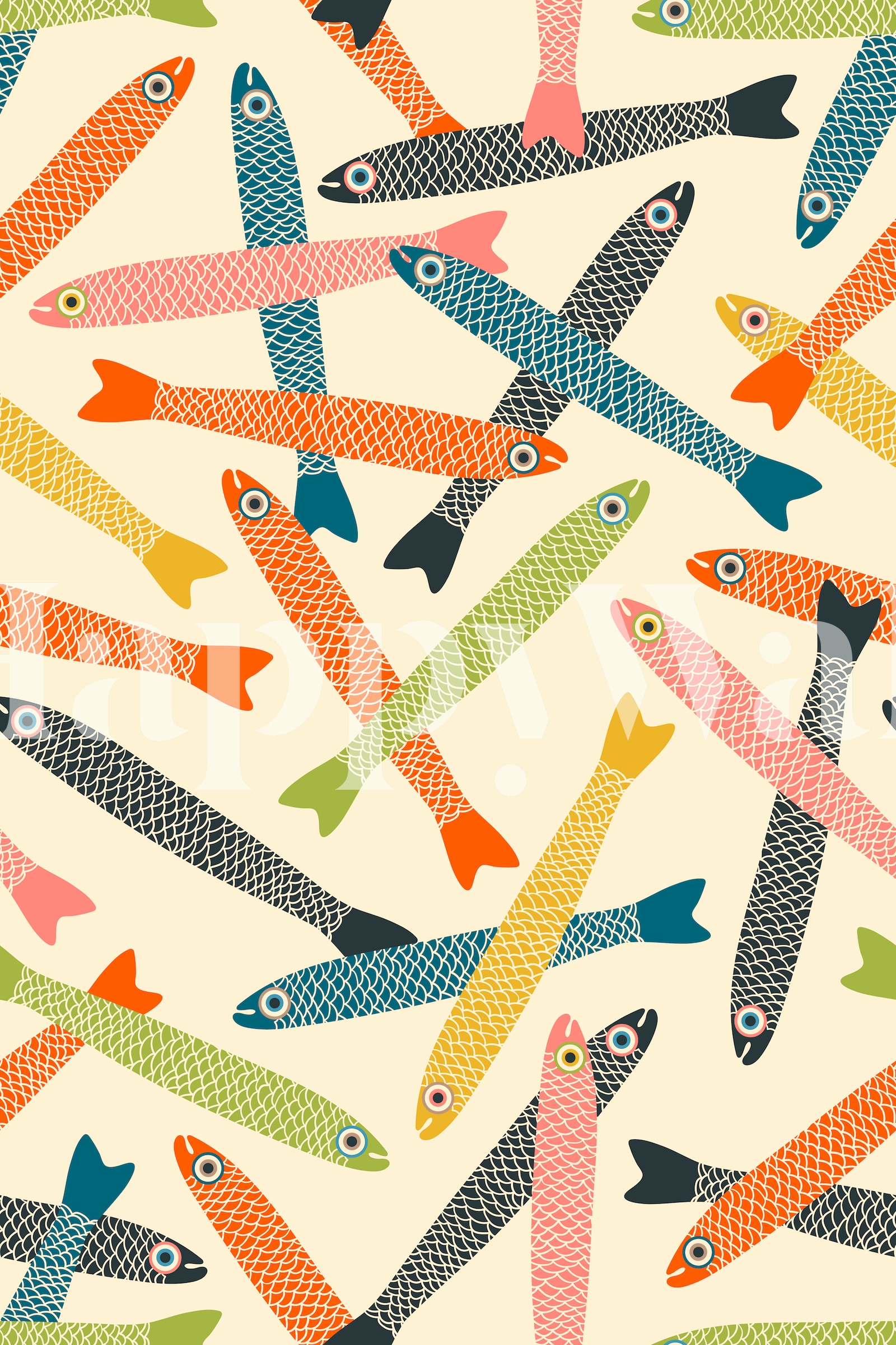 Colorful Retro Fish Wallpaper for Kids