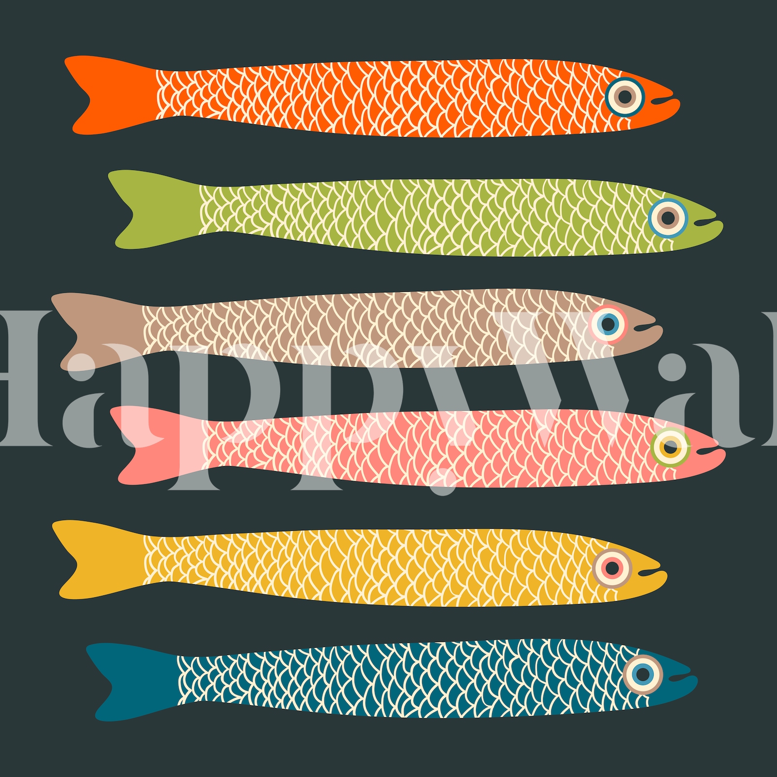 Anchovies Retro Fish Wallpaper | Happywall.com