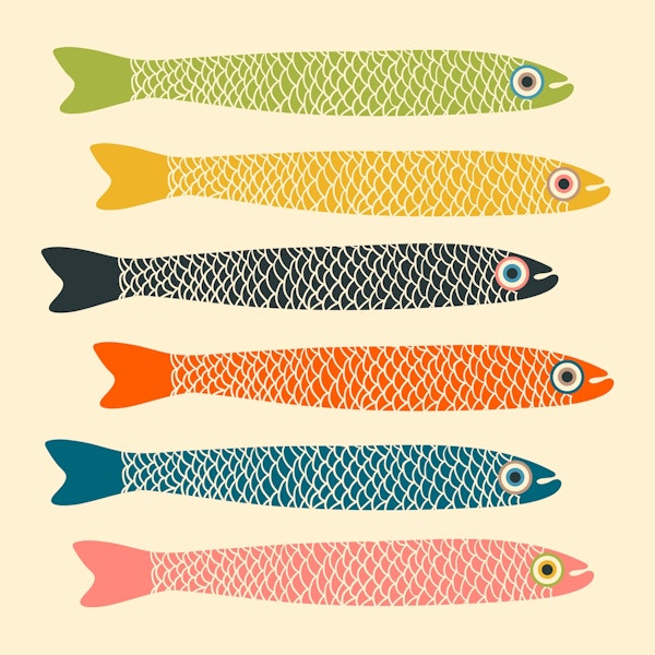 Colorful Retro Fish Wallpaper for Kids Rooms