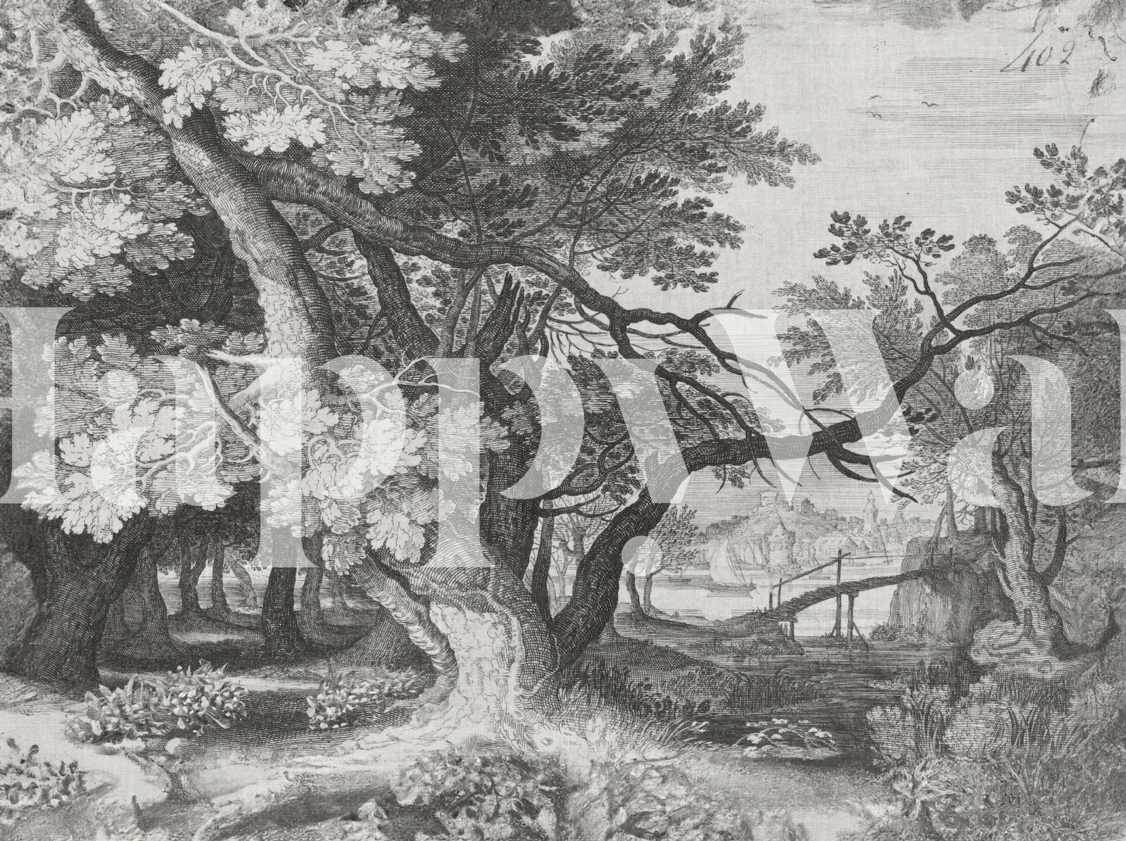 Landscape with Tree Etching - Happywall
