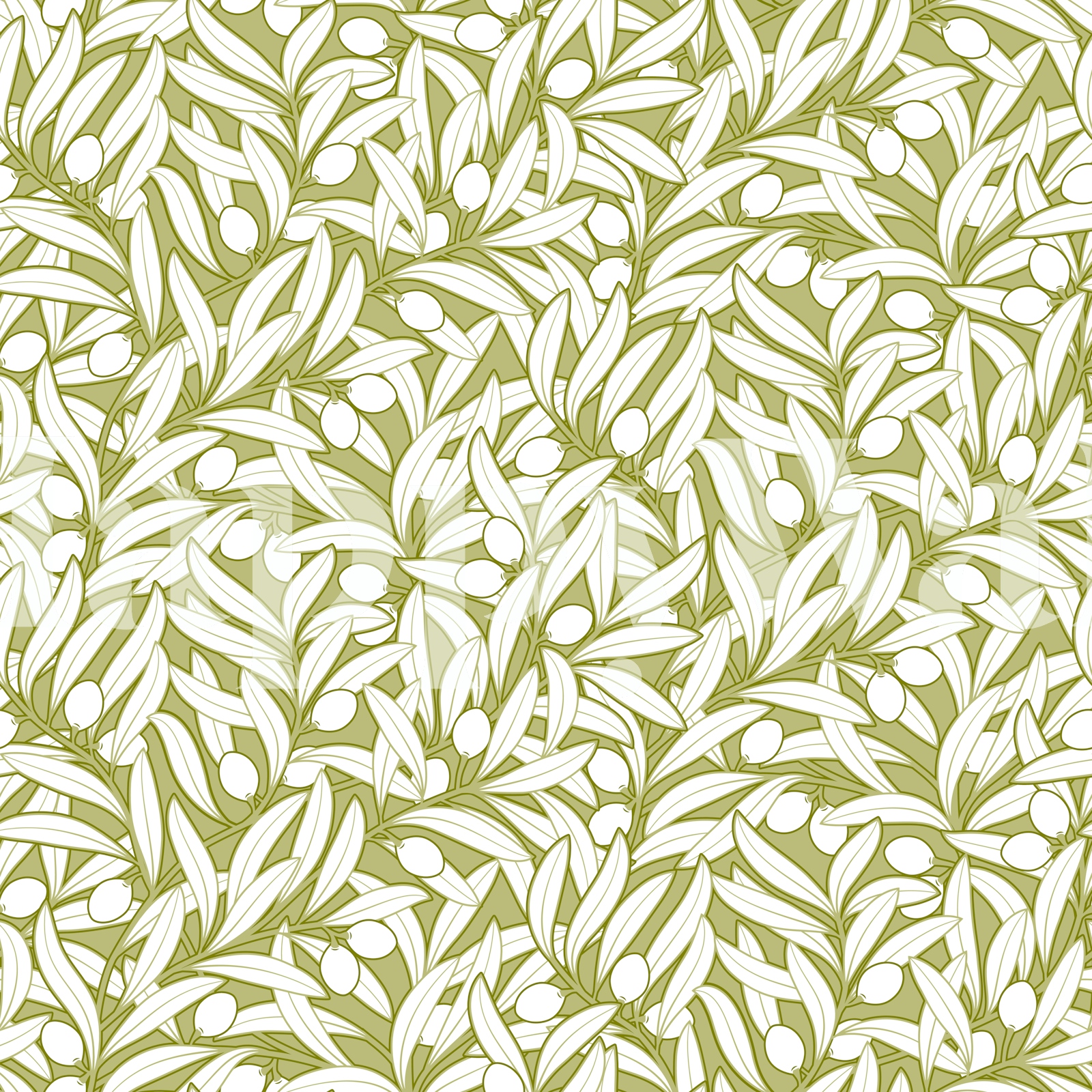 Olive Leaf Pattern Wallpaper - Green Floral Design