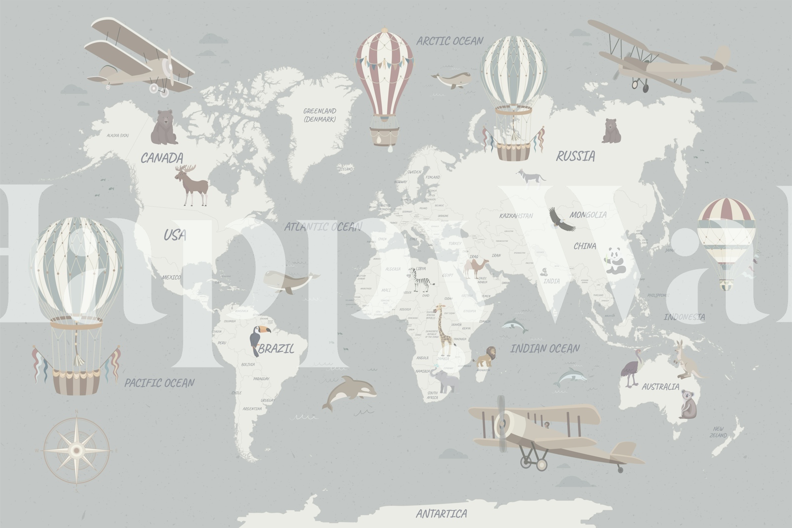 Beautiful Travel Map for Kids - Light Blue