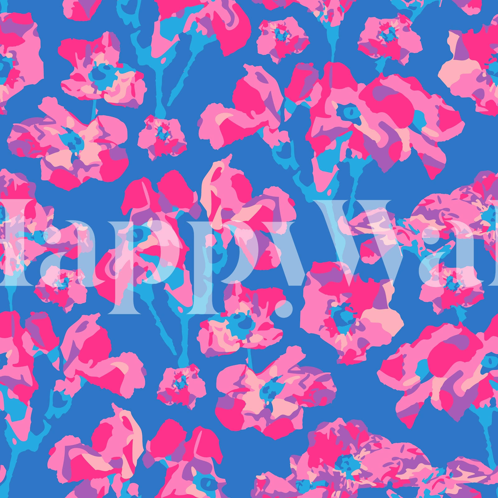 Blue Floral Wallpaper - Wild Roses Design
