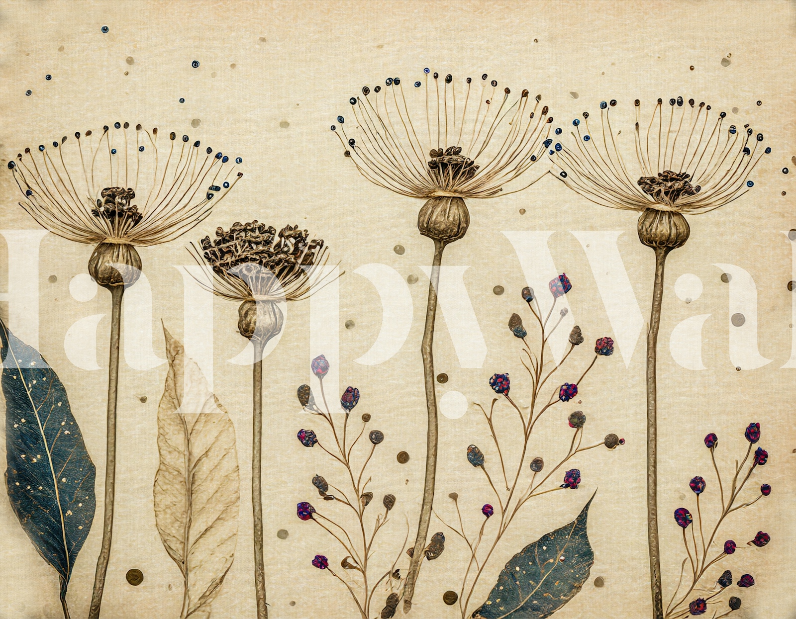 Floral Botanical Drawing Wallpaper | Happywall