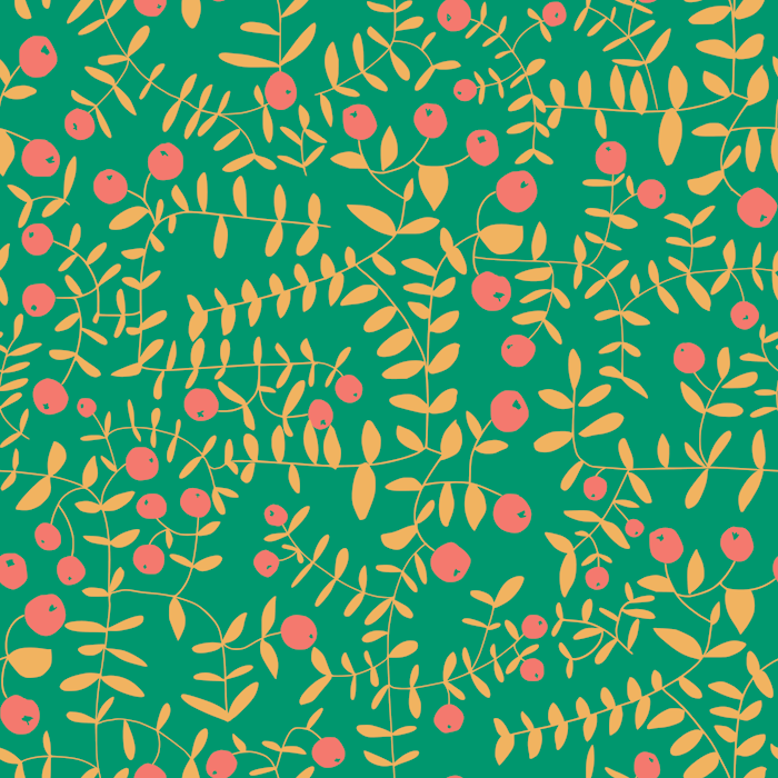 Block print berries bright green - happywall.com