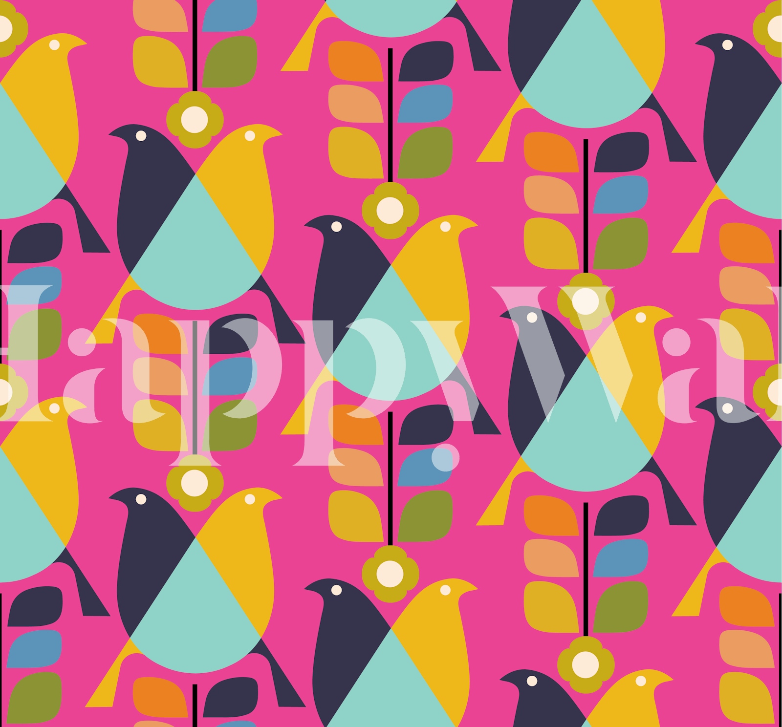 Tulip Birds Wallpaper | happywall.com