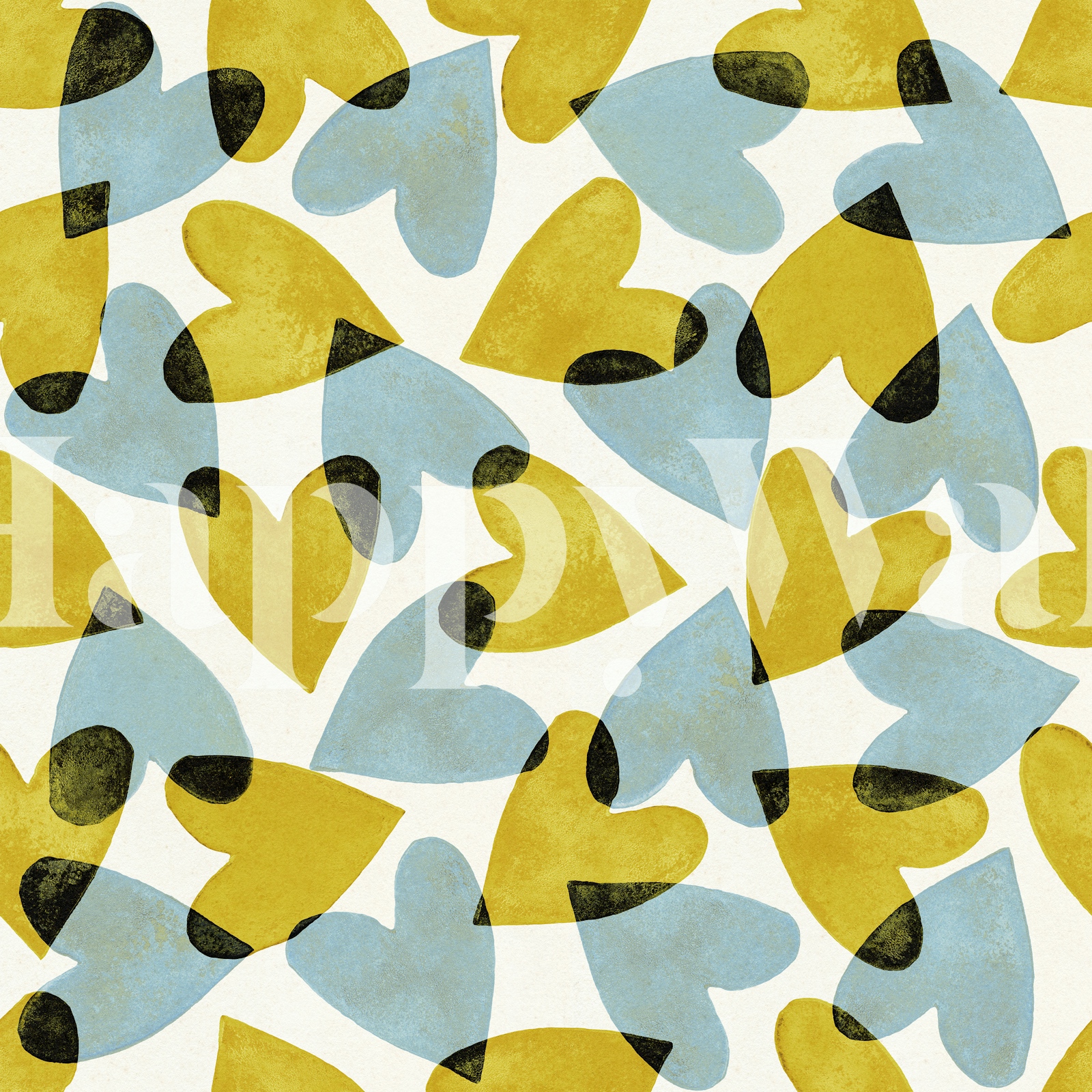 Blue and Yellow Heart Pattern Wallpaper