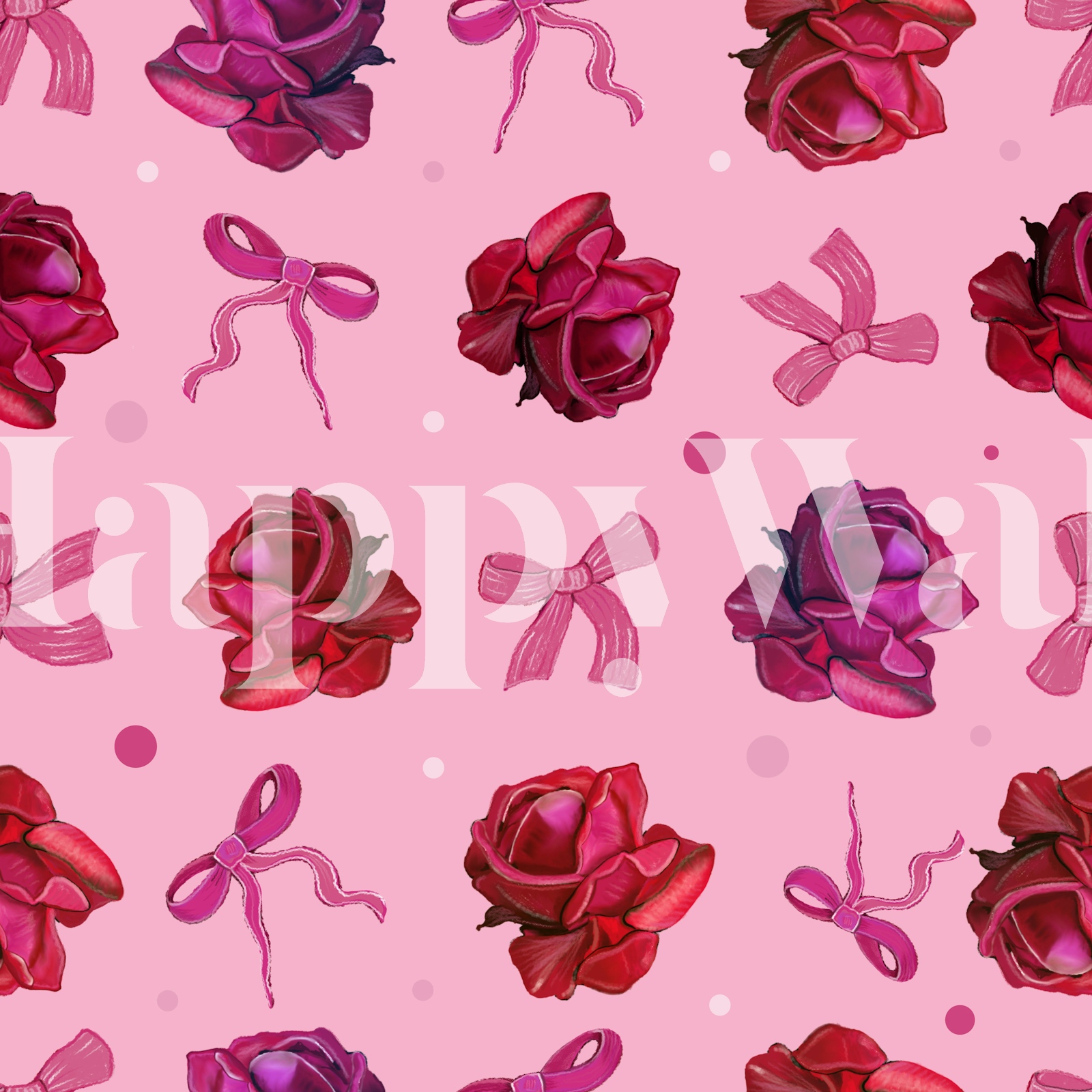 Pink Roses and Bow Ties Wallpaper | happywall.com