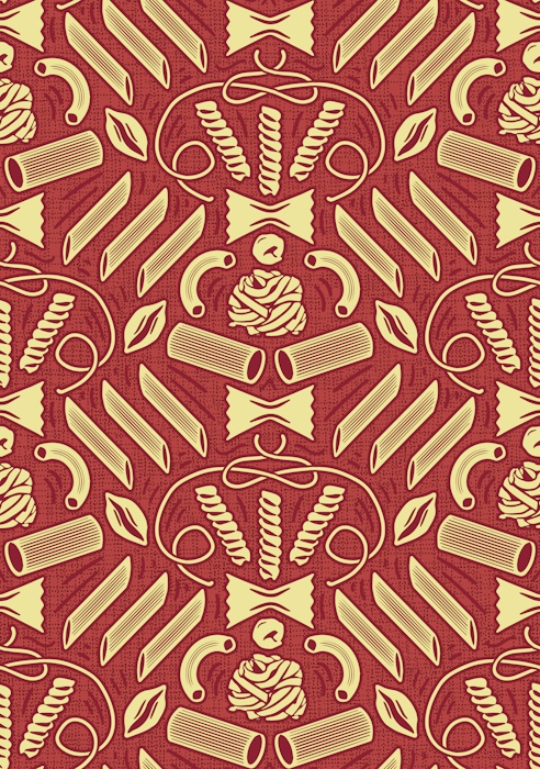 Pasta Themed Red Wallpaper for Kitchen Decor