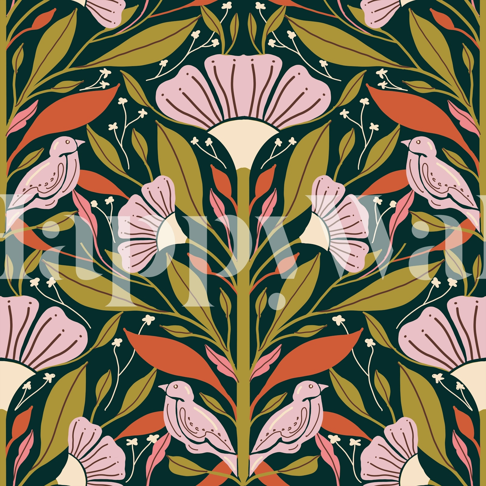 Blooming Night Bird Garden Wallpaper | happywall.com