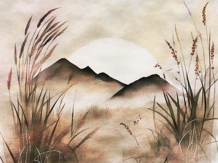 Japandi Watercolor Grasslands Wallpaper