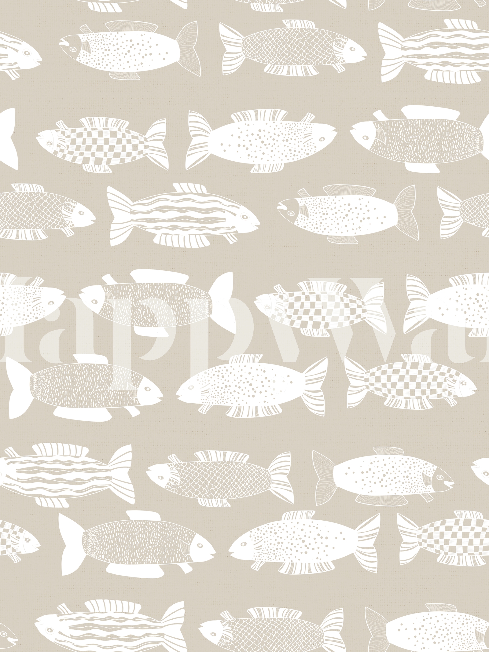 White Fish Pattern Beige Wallpaper