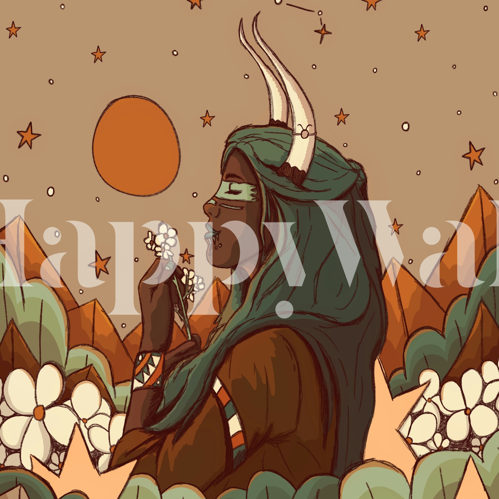 Taurus Girl Boho Floral Wallpaper