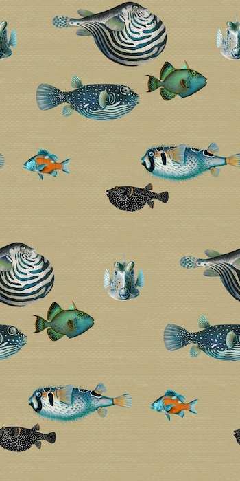 Colorful Fish Pattern Beige Wallpaper