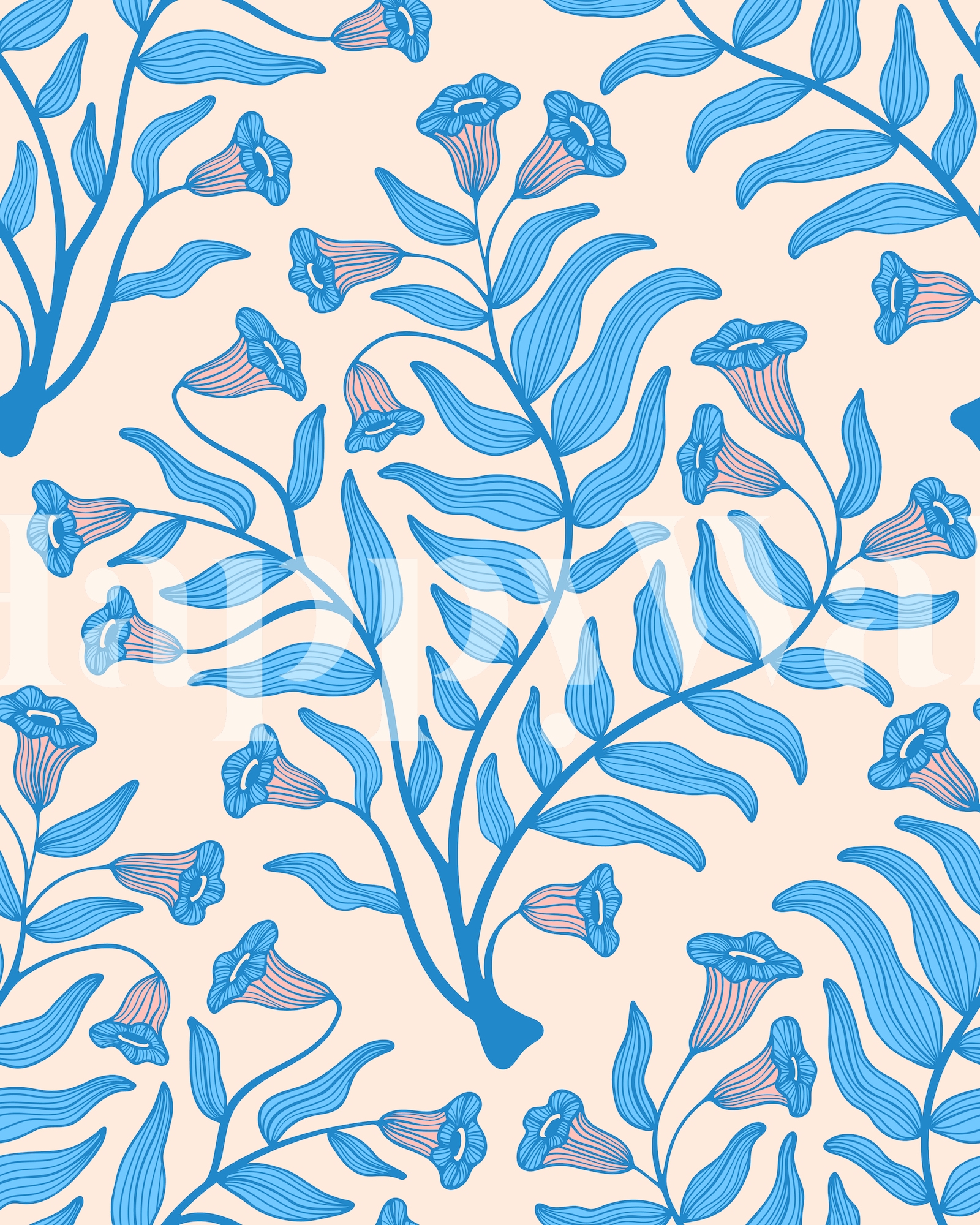 Light Blue Cream Floral Wallpaper | happywall.com