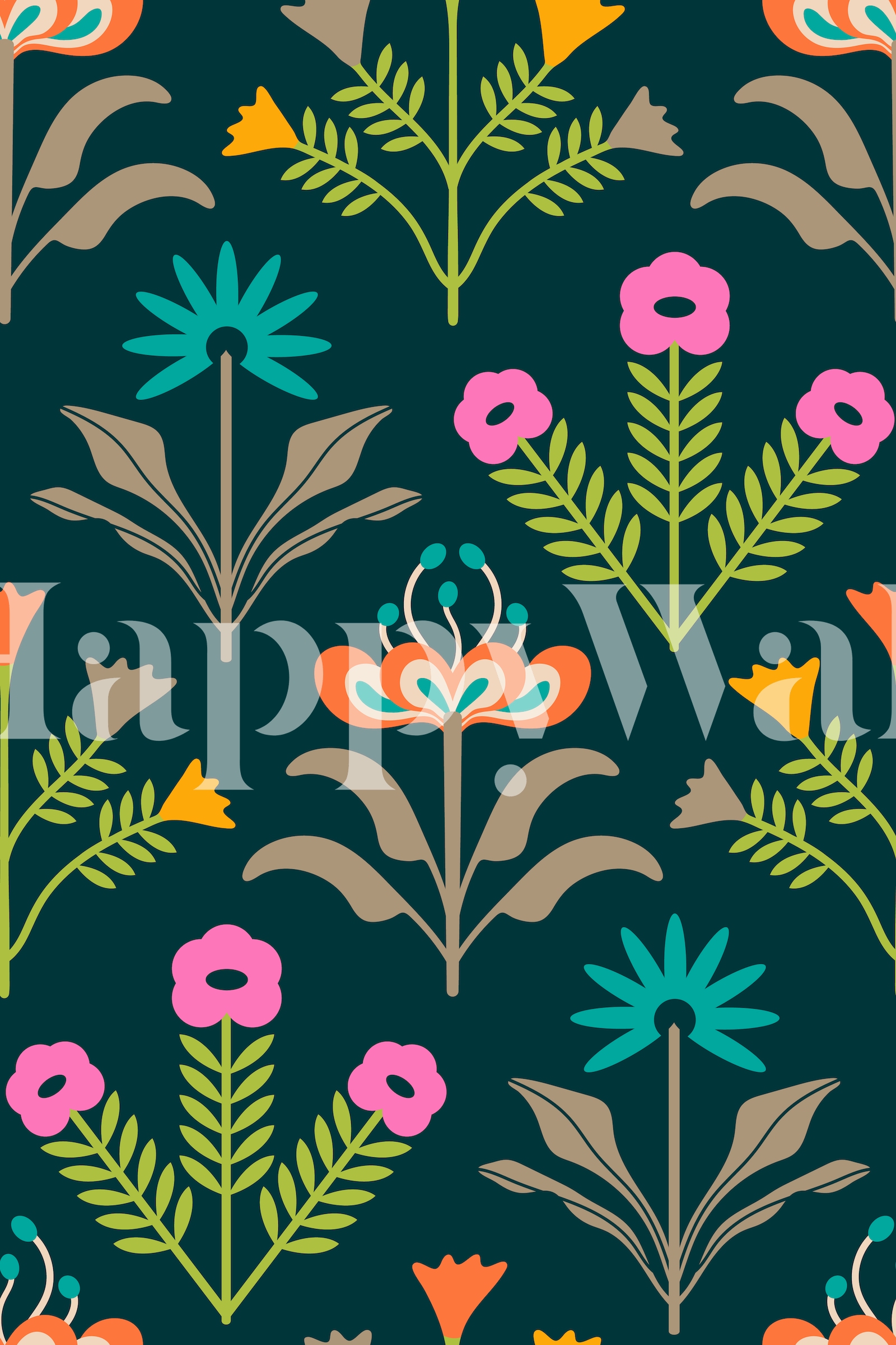 Lora Mid-Century Scandi Retro Floral Wallpaper