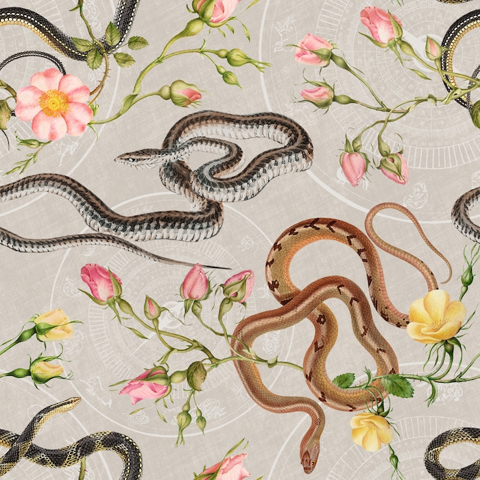 Snakes & Roses Chinese Calendar Wallpaper | Happywall.com