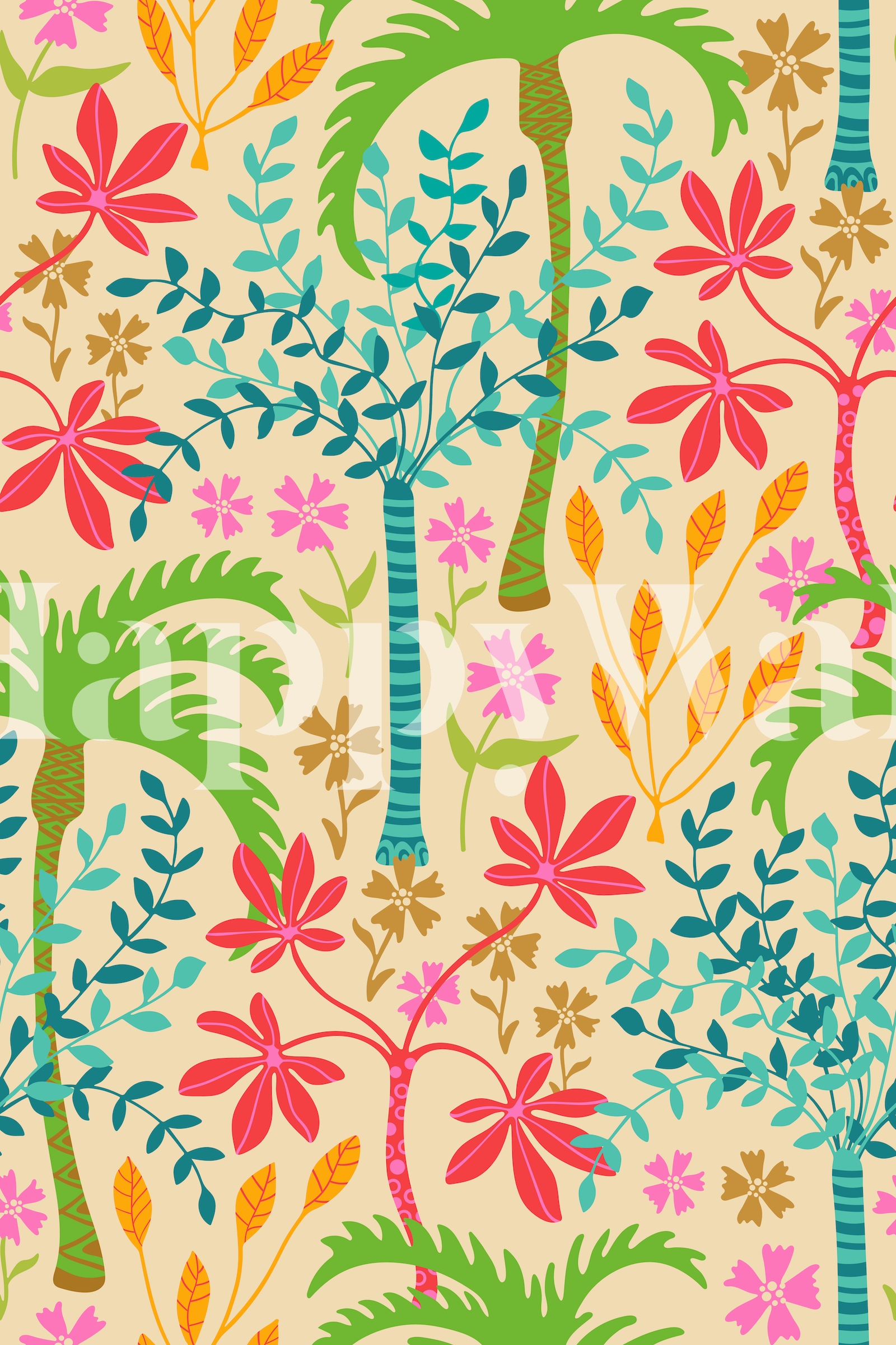 Tropical Jungle Floral Palm Trees Wallpaper | happywall.com