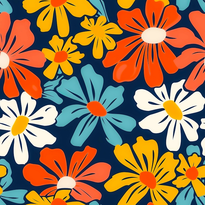 70s Floral Navy Wallpaper for Vibrant Decor