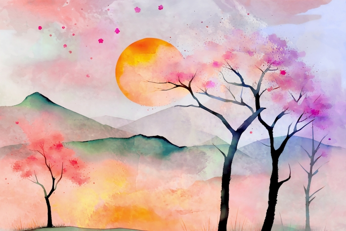 Japanese Surrealism Garden Landscape Wallpaper