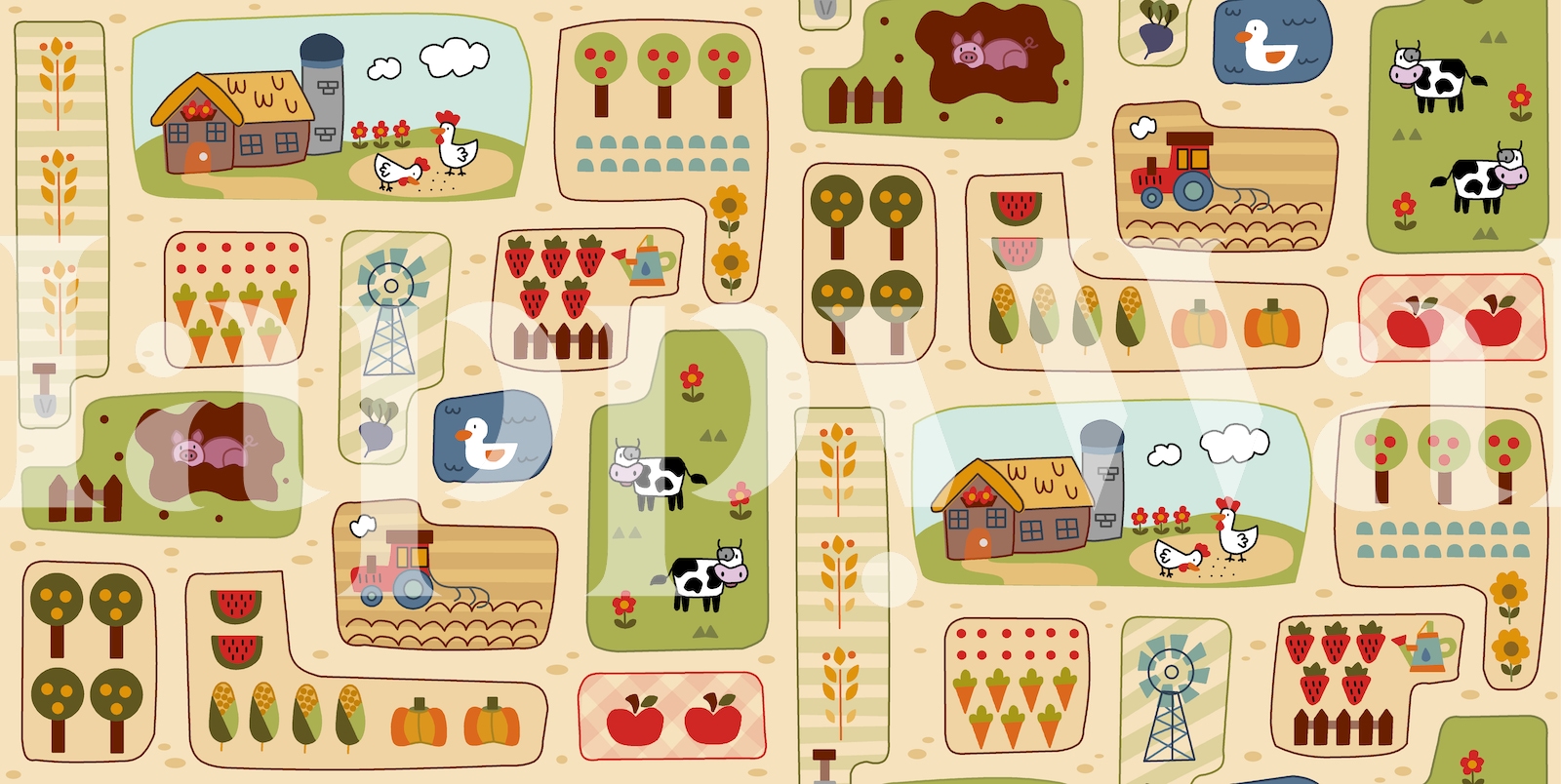Farm Map Kids Wallpaper with Bright Colors