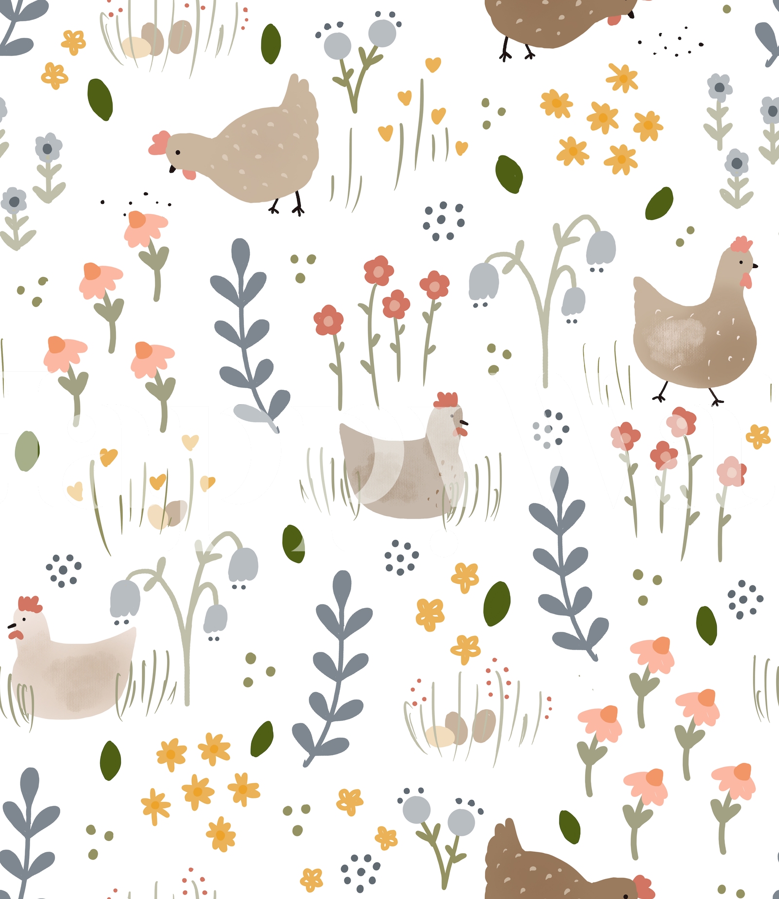 Floral Chicken Wallpaper for Farmhouse Decor